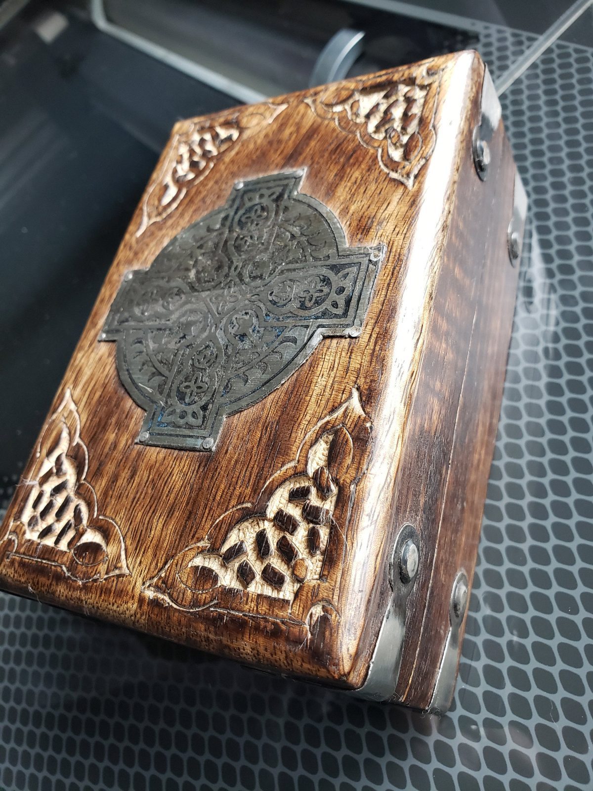 Metal Cross Wood Celtic Box | The World Tree