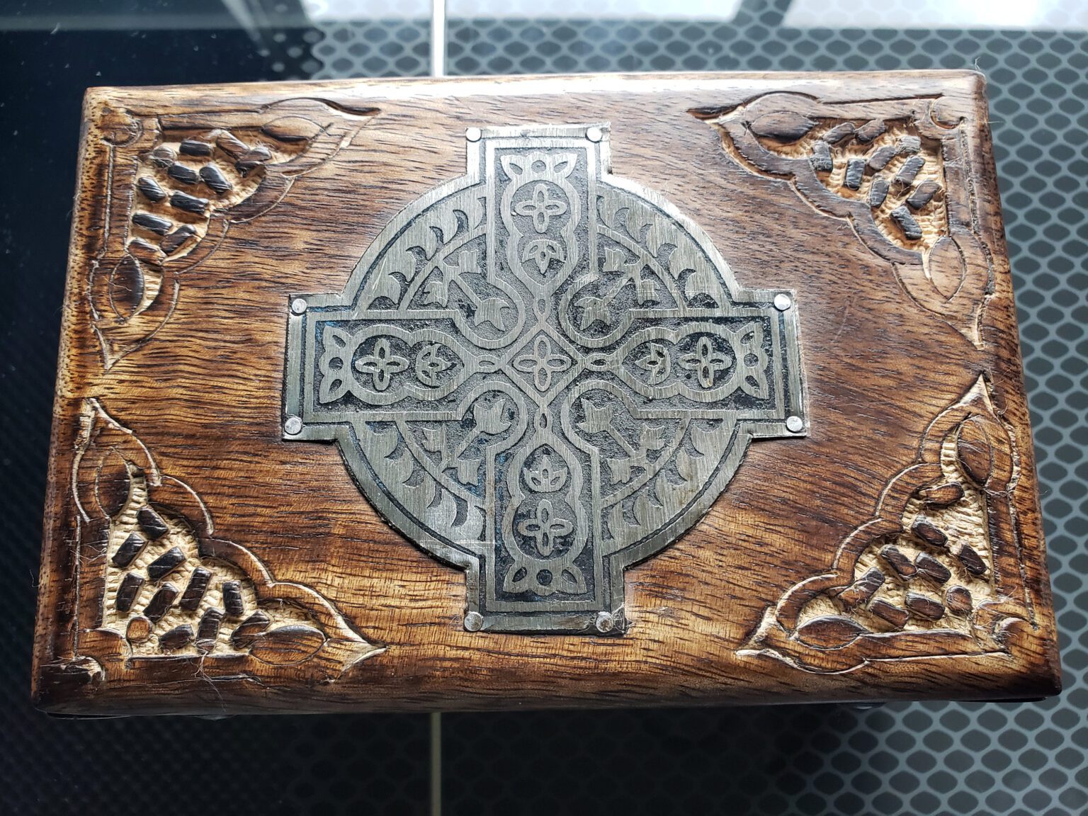 Metal Cross Wood Celtic Box | The World Tree